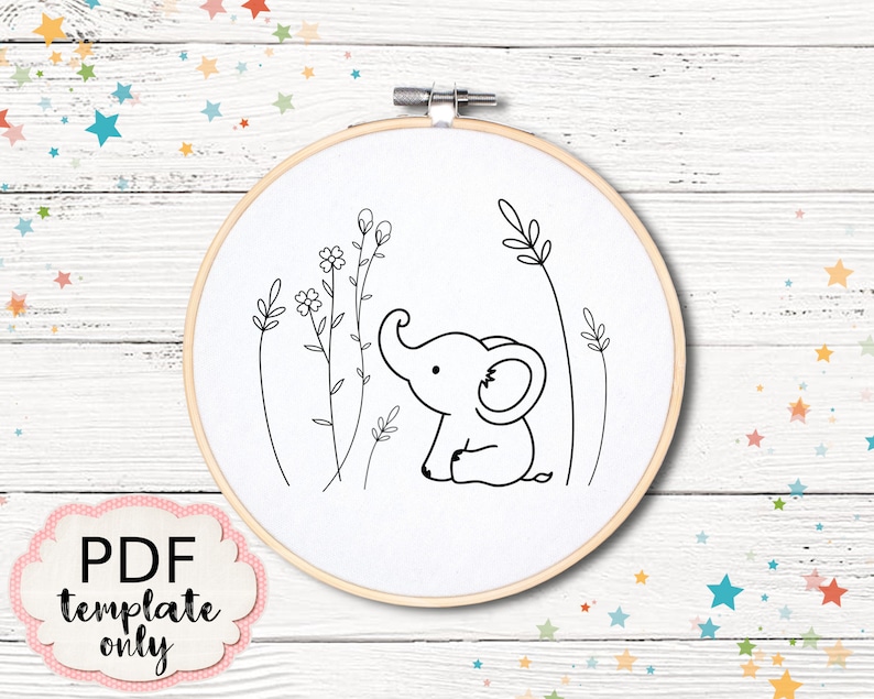 Embroidery Elephant PDF Pattern Template ONLY Hand Embroidery Pattern ...