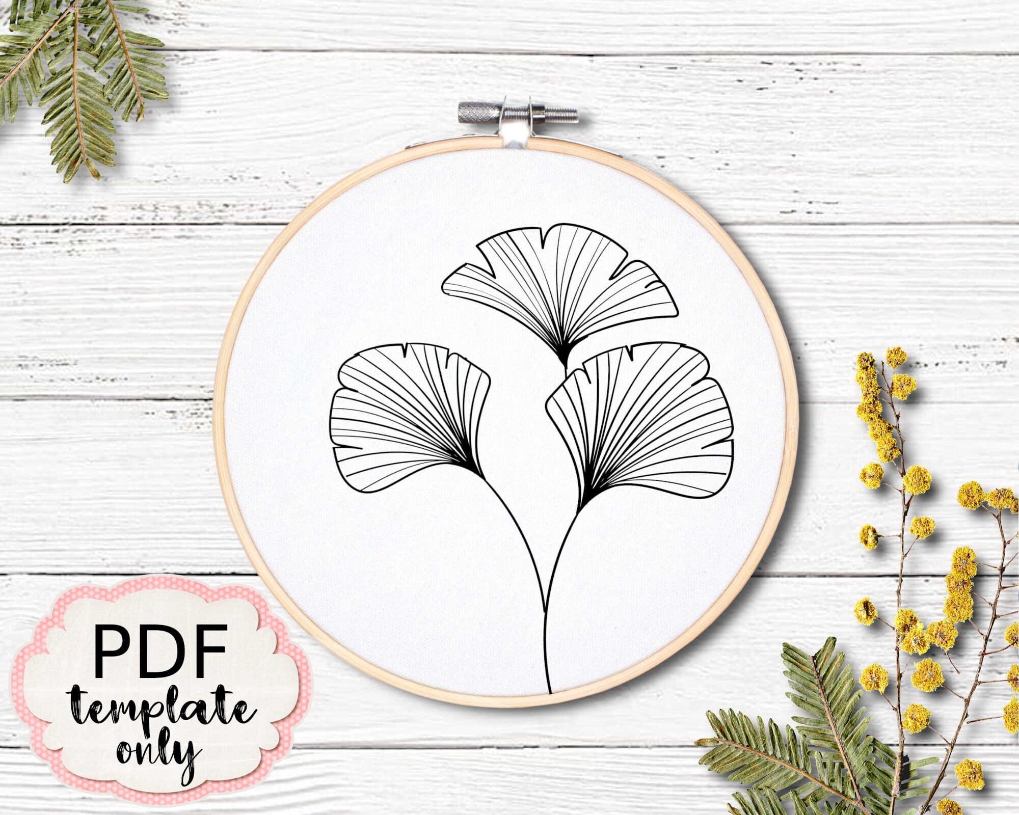 Embroidery Ginkgo Biloba- PDF Pattern Template ONLY - Hand Embroidery ...