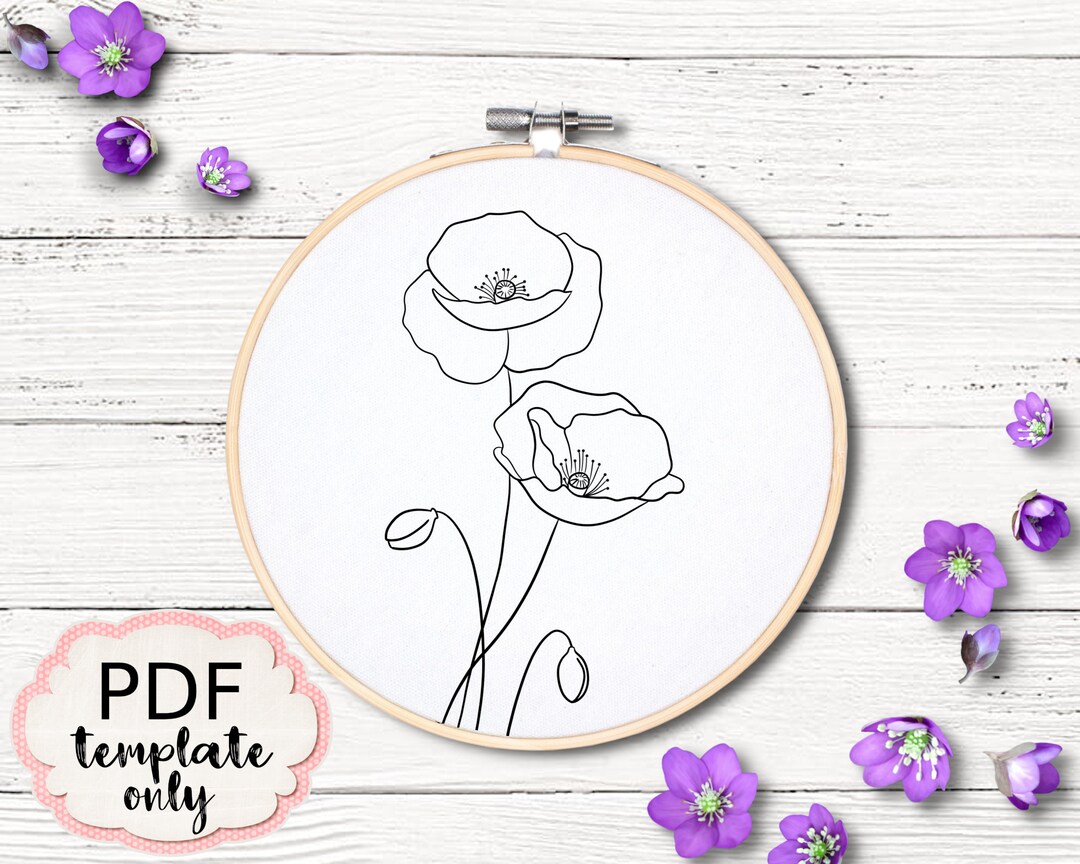 Embroidery Flowers Poppies - PDF Pattern Template ONLY - Hand ...