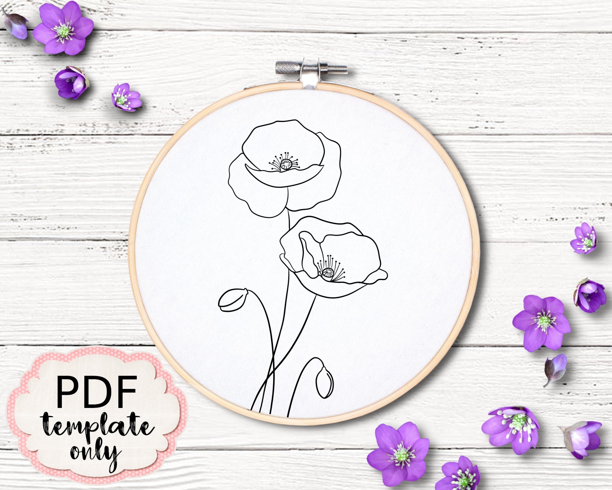 Embroidery Flowers Poppies - PDF Pattern Template ONLY - Hand ...