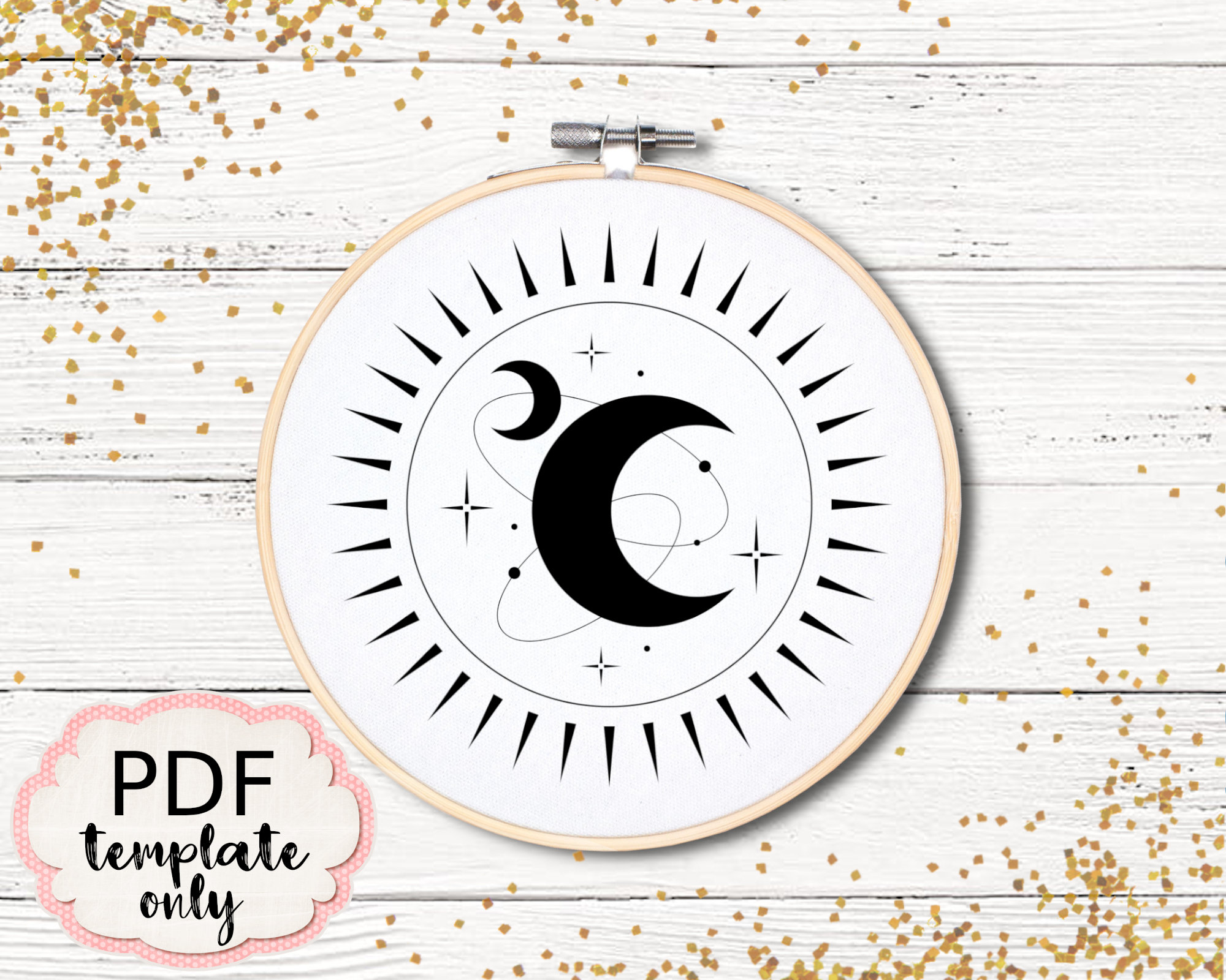 Embroidery Moon - PDF Pattern Template ONLY - Hand Embroidery Pattern ...