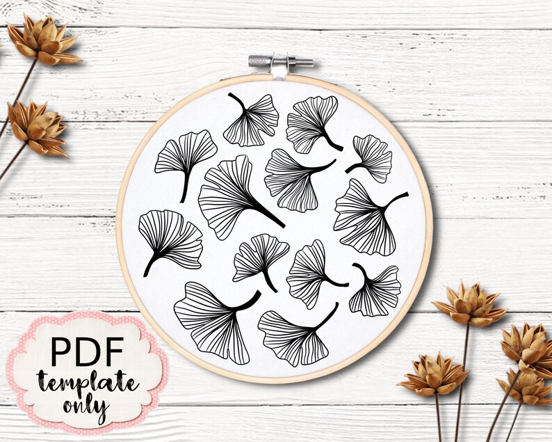 Embroidery Ginkgo Biloba- PDF Pattern Template ONLY - Hand Embroidery ...