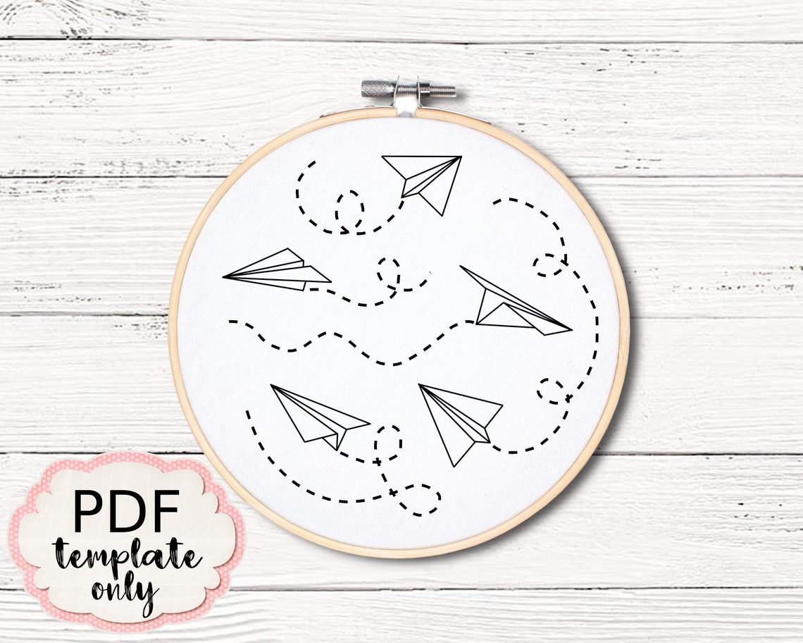 Embroidery Paper Airplane PDF Pattern Template ONLY Hand Embroidery ...