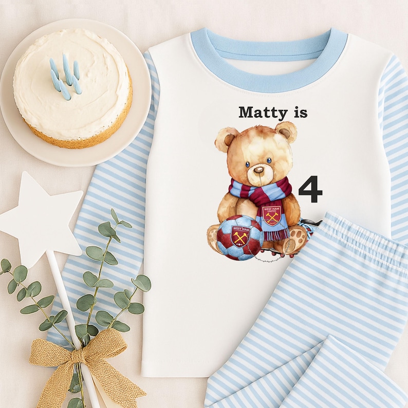 Personalised Football Teddy Bear Pyjamas ~ Custom Name is Age ~ Kids ...