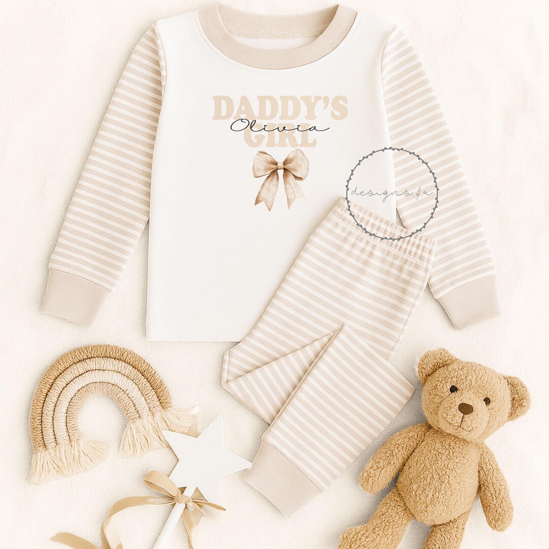 Personalised Daddy's Girl With Bow and Name ~ Stripe Pyjamas ~ Birthday ...