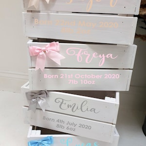 Personalised New Born Baby Box Crate With Bow Personalised Wooden Gift ...