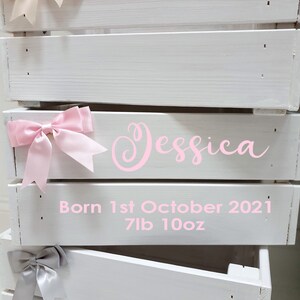 Personalised New Born Baby Box Crate With Bow Personalised Wooden Gift ...