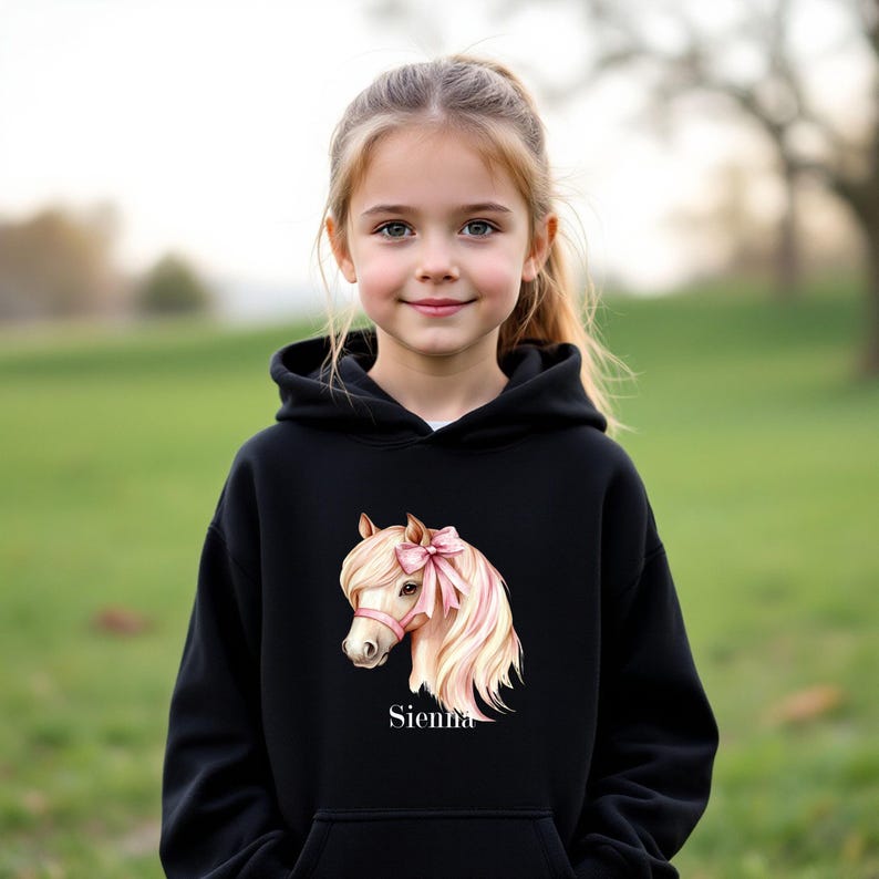 Personalised Sweatshirt Hoodie ~ Pony, Horse, Pink Bow ~ Birthday ...