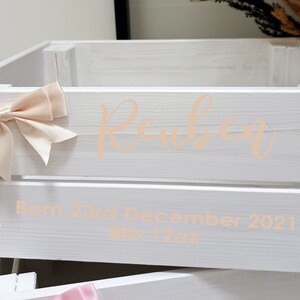 Personalised New Born Baby Box Crate With Bow Personalised Wooden Gift ...
