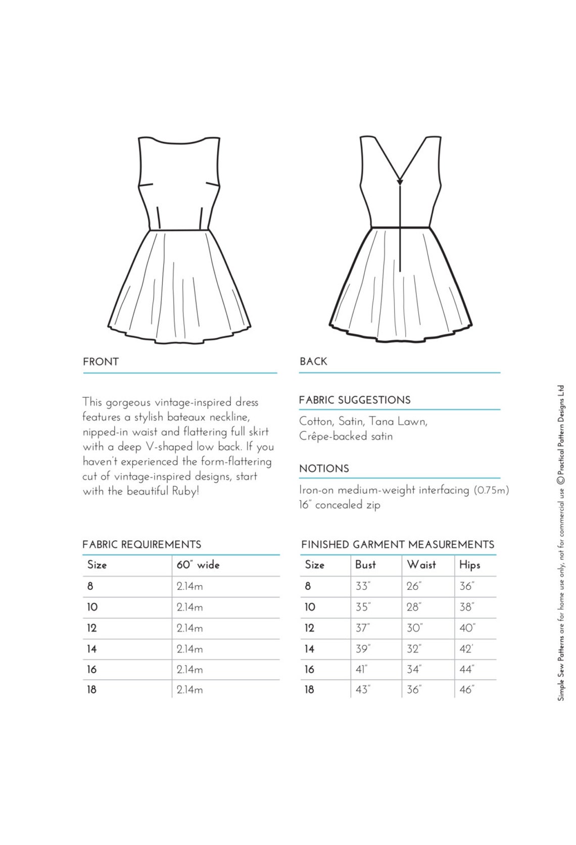 PDF Simple Sew Ruby Dress Sewing Pattern UK 8-18 - Etsy