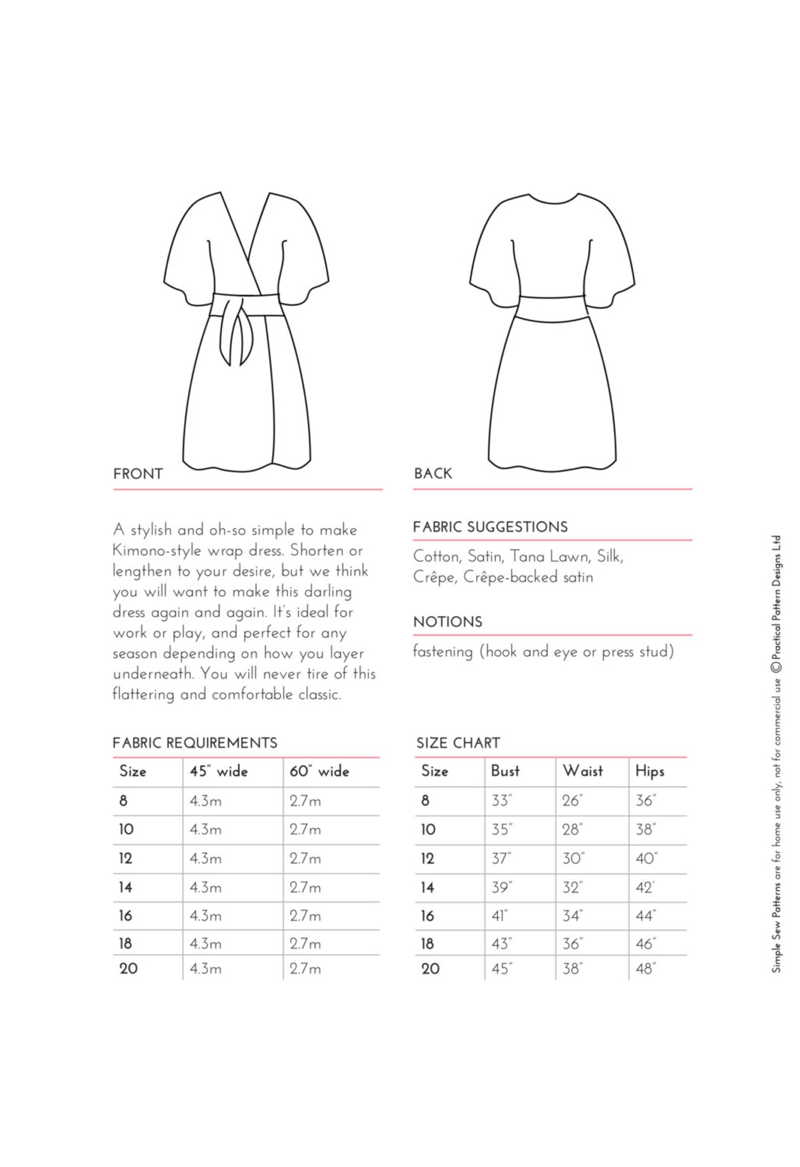 PDF Simple Sew Kimono Dress Sewing Pattern capsule Collection UK 8-20 ...