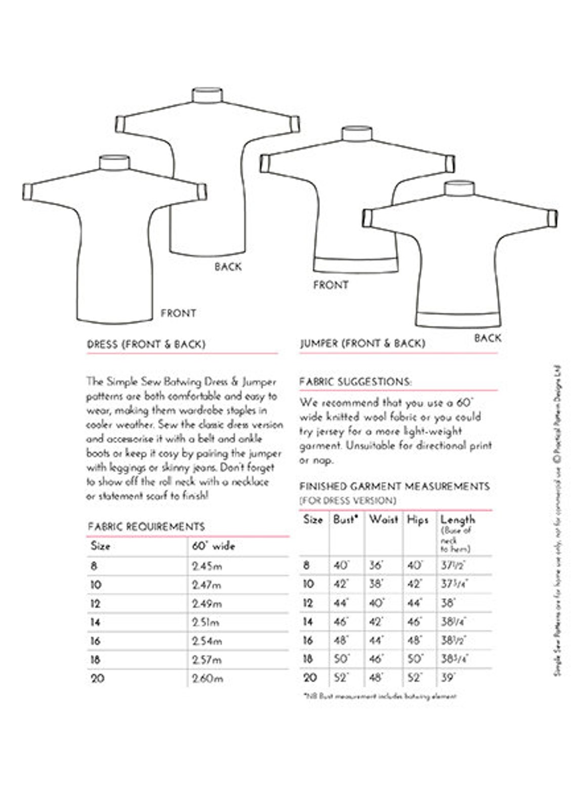 PDF Simple Sew Batwing Dress and Jumper Sewing Pattern capsule ...