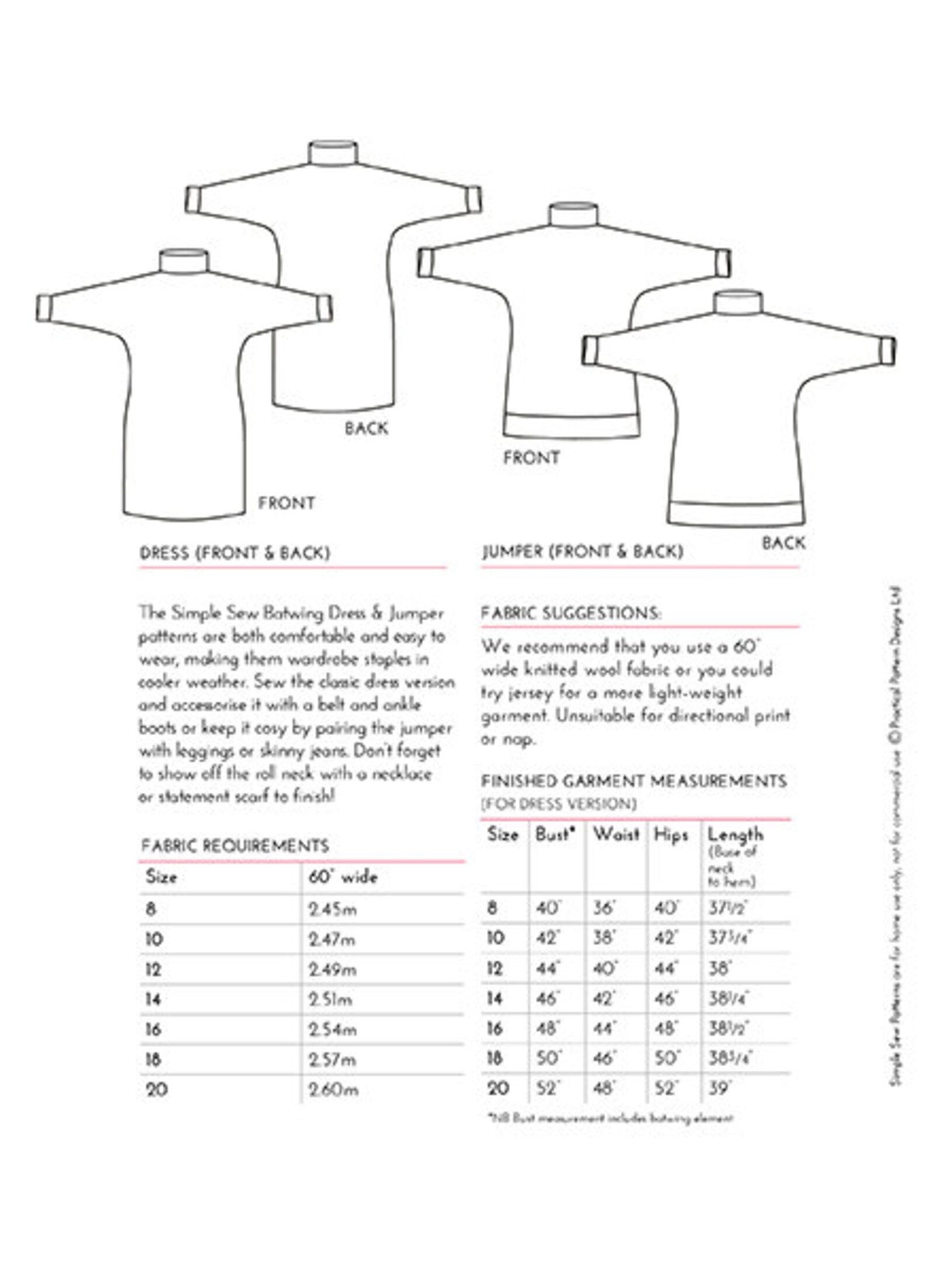 PDF Simple Sew Batwing Dress and Jumper Sewing Pattern capsule ...
