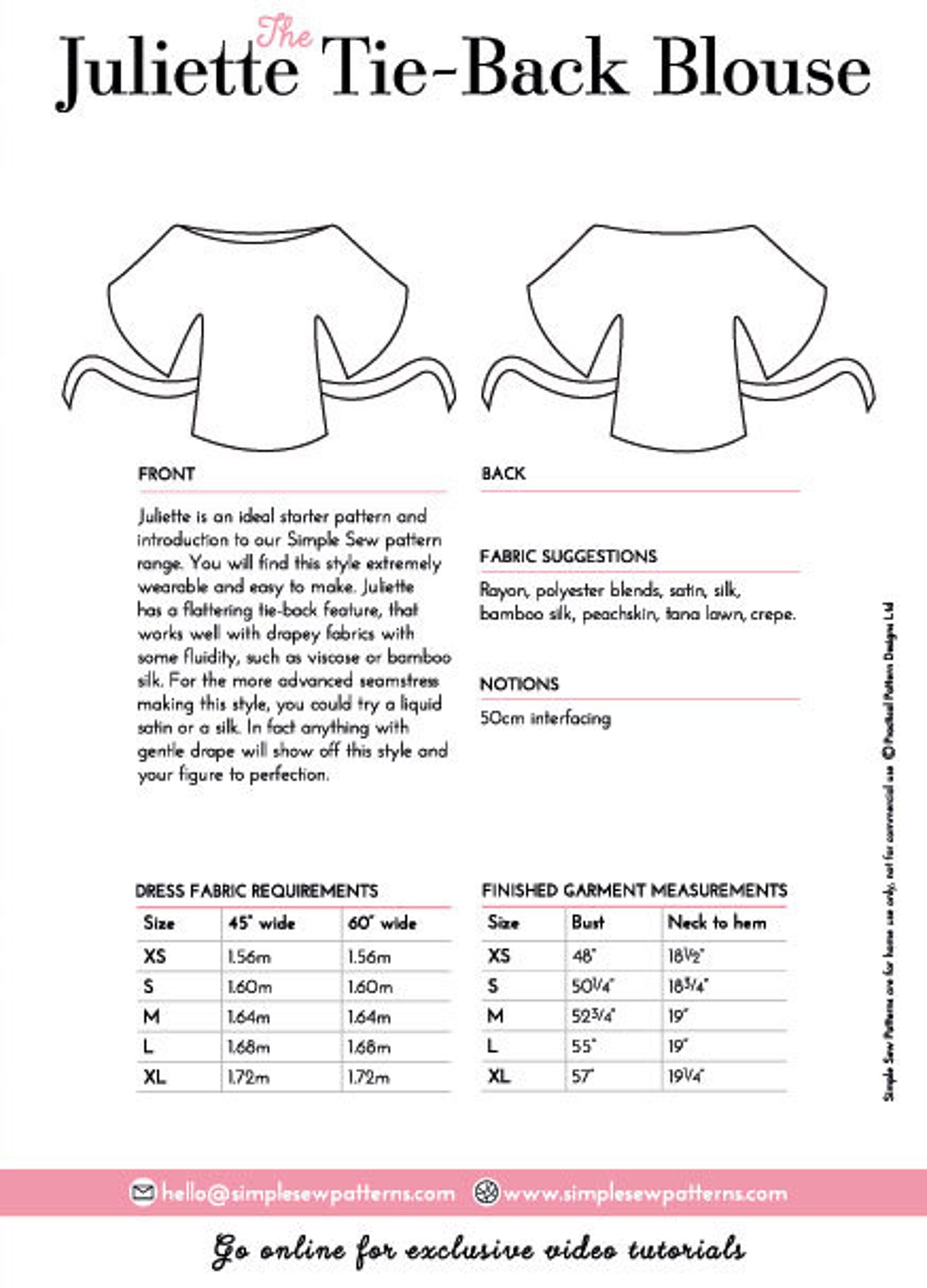 PDF the Juliette Tie Back Blouse Pattern Sizes XS XL - Etsy
