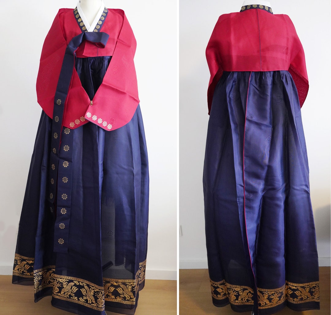 Traditional Korean Hanbok SET Red Jeogori Top With Traditional Pattern ...