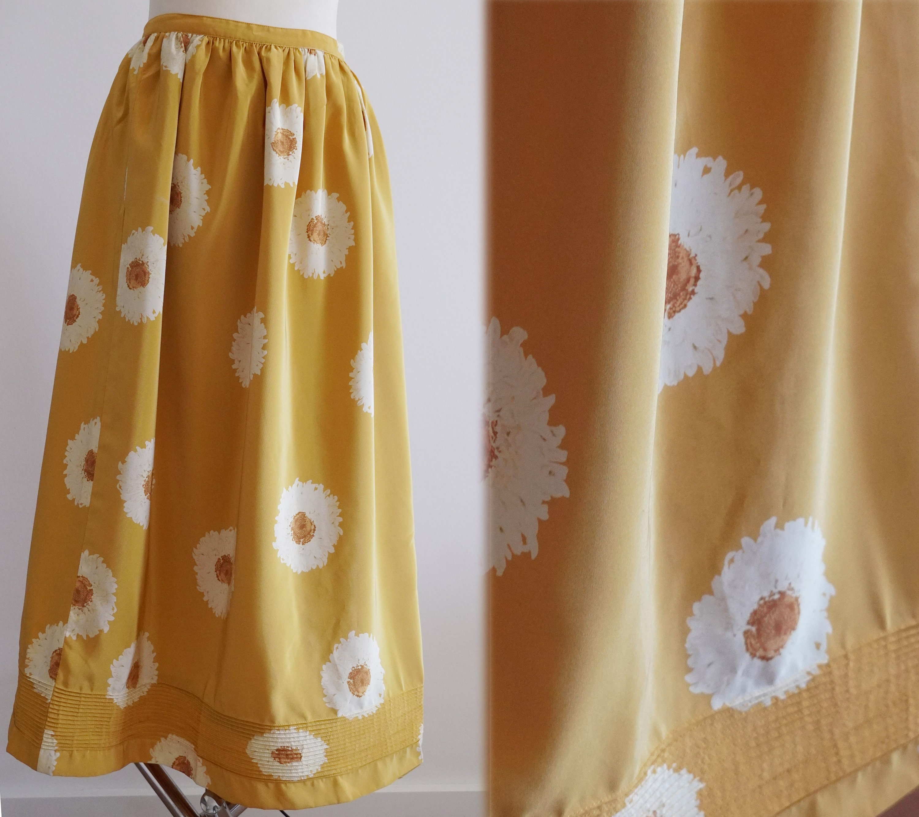 PINK HOUSE Long Skirt Floral Pattern Retro Yellow Neat Elegant Flare ...