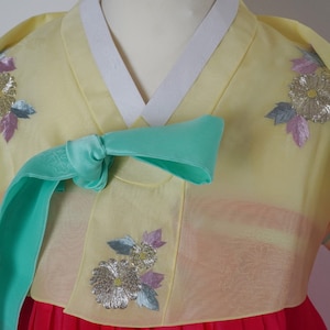 Traditional Korean Hanbok SET Light Yellow Jeogori Top With Embroidery ...