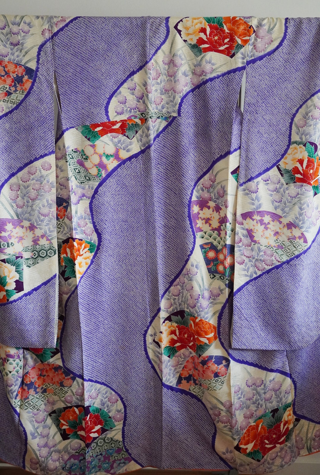 Authentic Kimono Floral Purple Furisode Silk Blend High Quality From ...