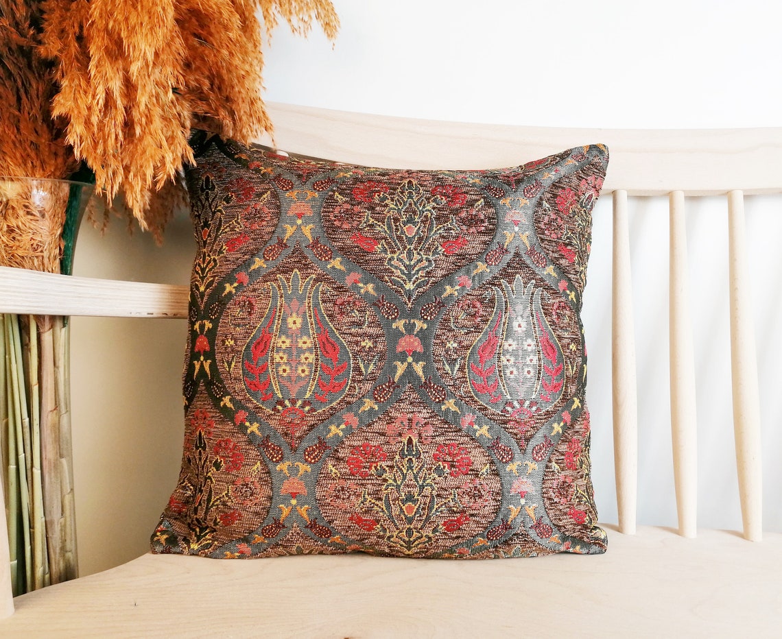 Kilim Pillow Decorative Chenille Pillows 18''x18' | Etsy