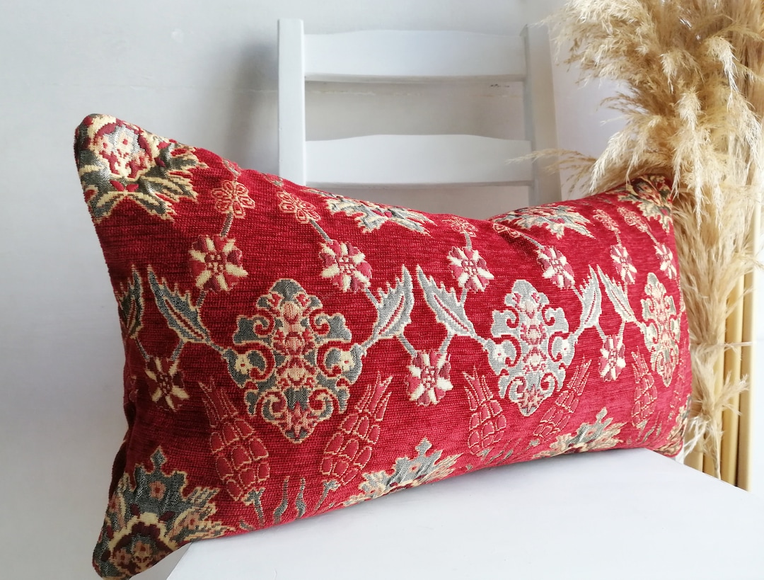 12x24 Red Lumbar Pillow Red Kilim Pillow Velvet Pillow Red Sham Pillow ...