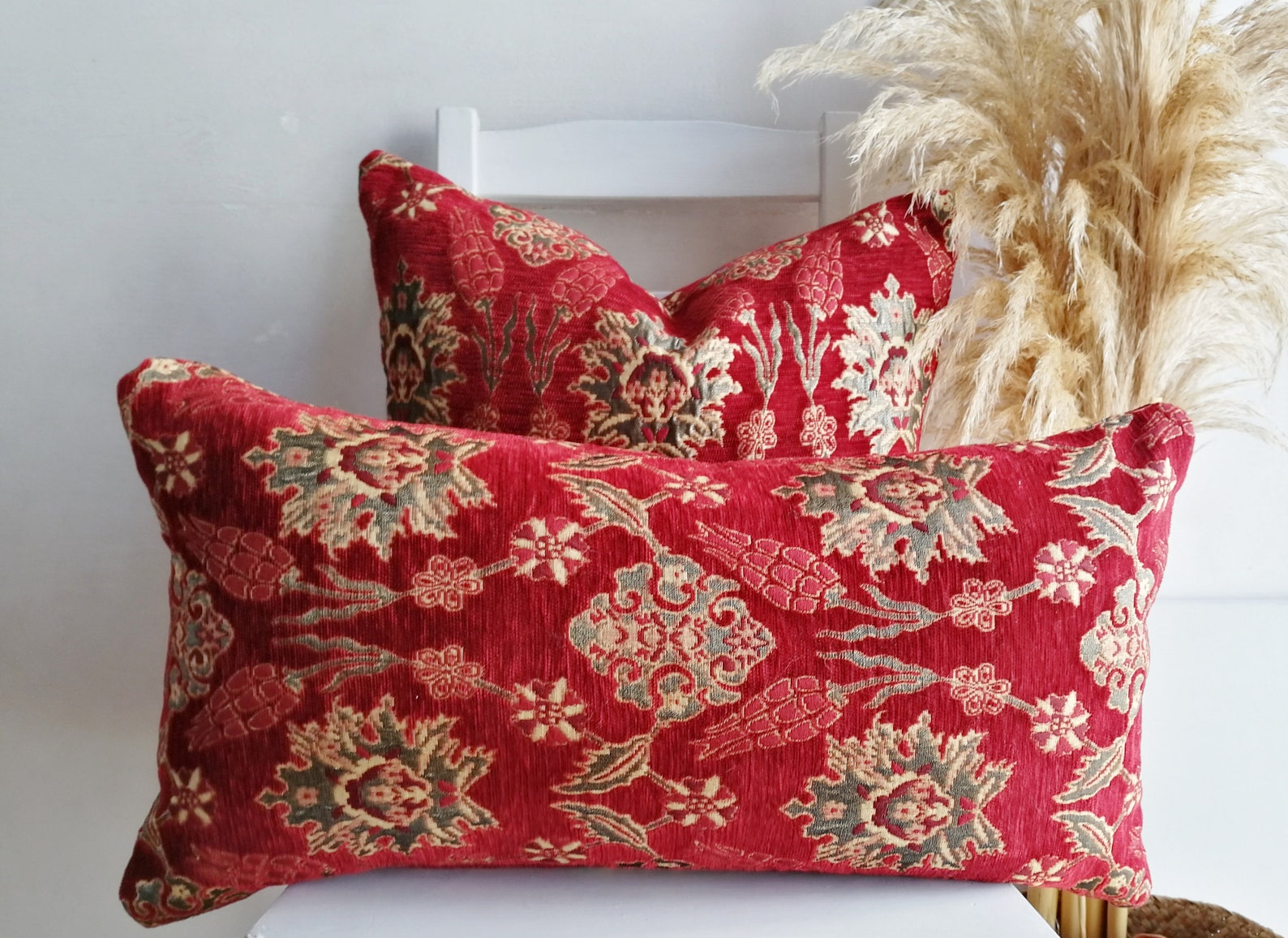 12x24 Red Lumbar Pillow Red Kilim Pillow Velvet Pillow Red Sham Pillow ...