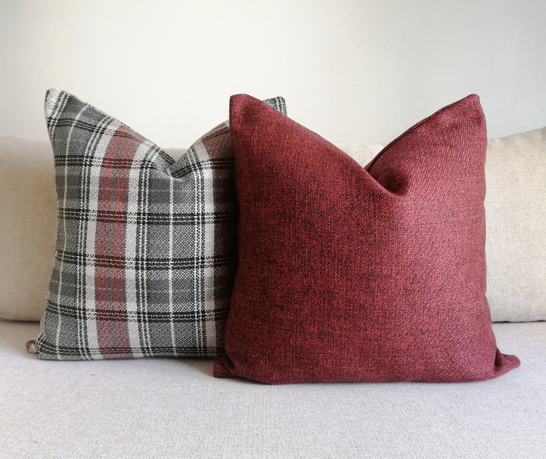 Textured Red Pillow Red Pillow Cover Dark Red Throw Pillow Lumbar ...