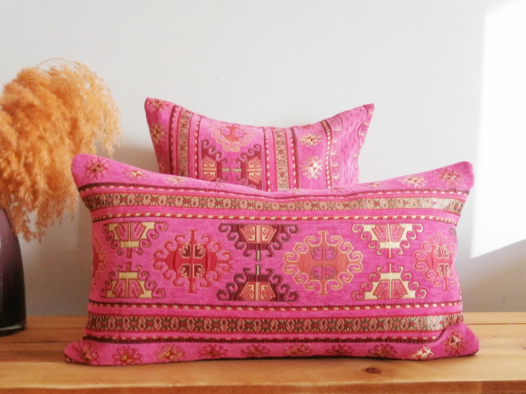 Pink Lumbar Pillow Pink Kilim Pillow Velvet Pillow Pink Sham Pillow ...