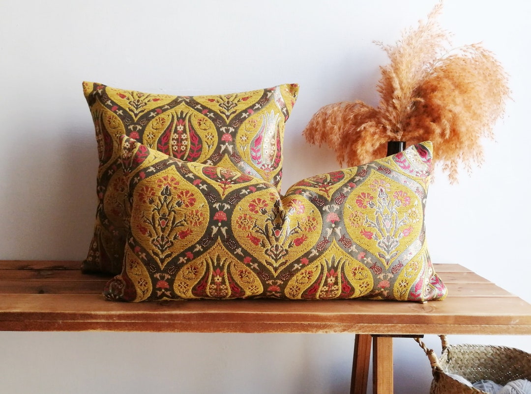 Yellow Turkish Decorative Pillow Lumbar Pillow Cover 16x24 Turkish Boho ...