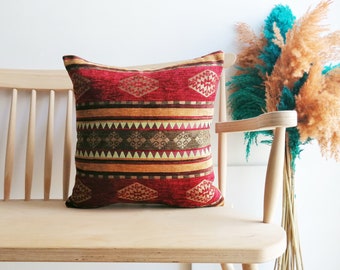 Dark Red Turkish Kilim Pillow Lumbar Pillow Cover 16x24 Turkish Boho ...