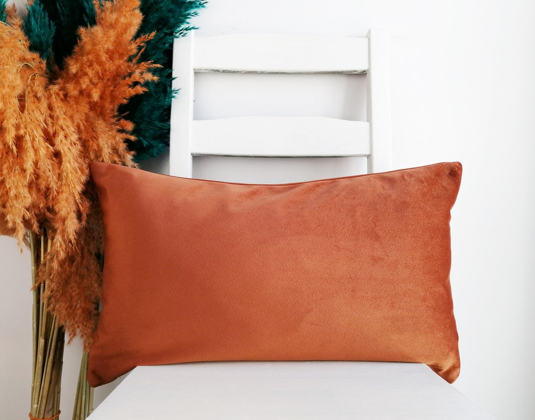 Rust Orange Velvet Pillow Cover Lumbar Pillow Cover 12x24 Velvet Pillow ...