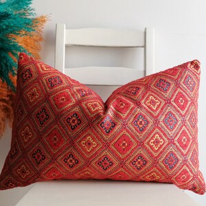 Bright Red Turkish Kilim Pillow Lumbar Pillow Cover 16x24 Turkish ...