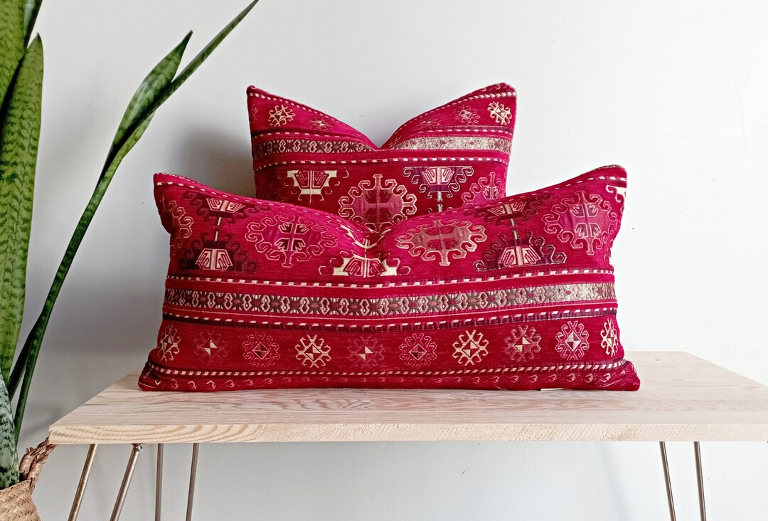 12x24 Red Lumbar Pillow Red Kilim Pillow Velvet Pillow Red Sham Pillow ...