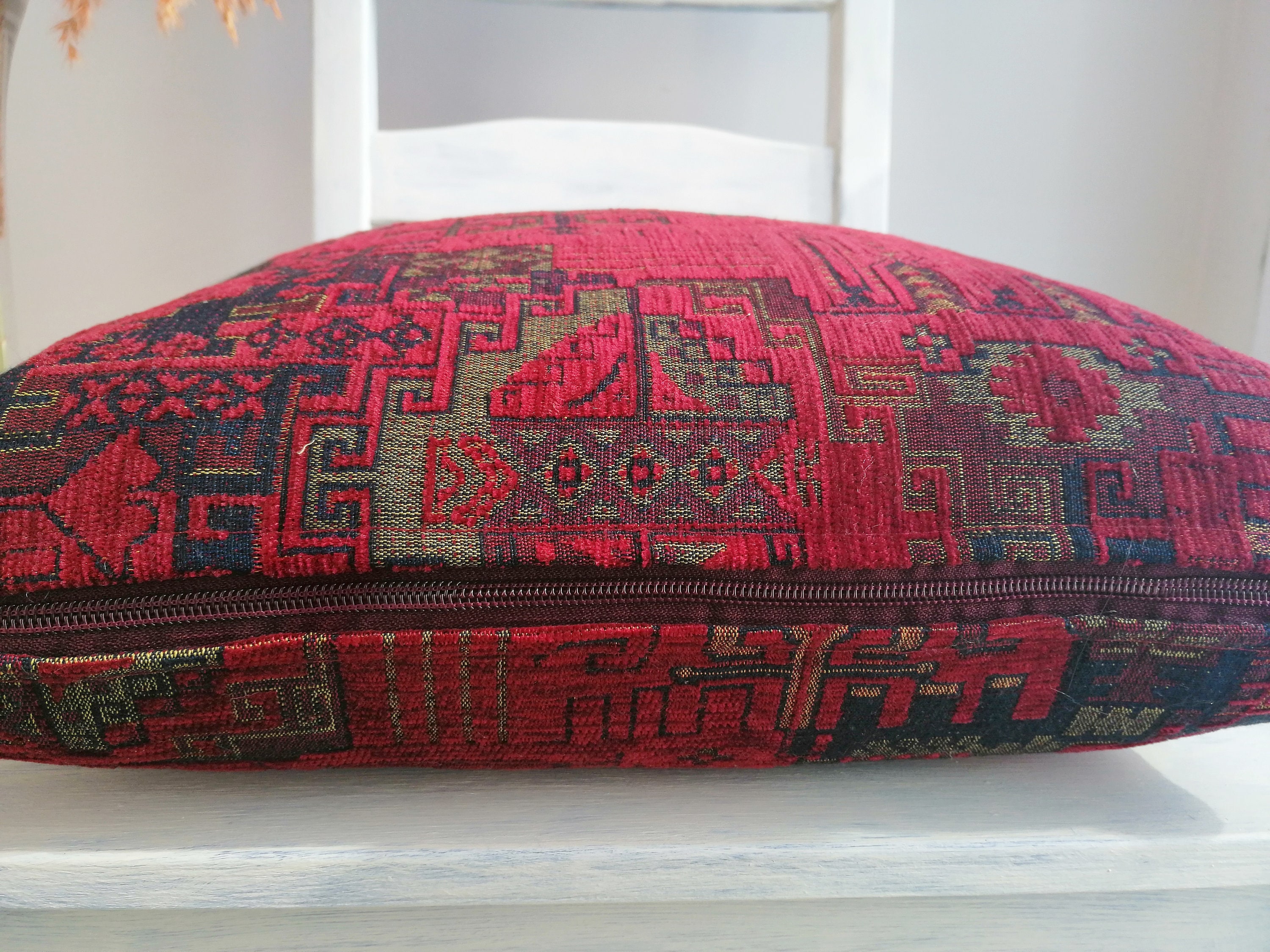 Kilim Pattern Turkish Pillow Dark Red Kilim Pillow Boho Sham | Etsy