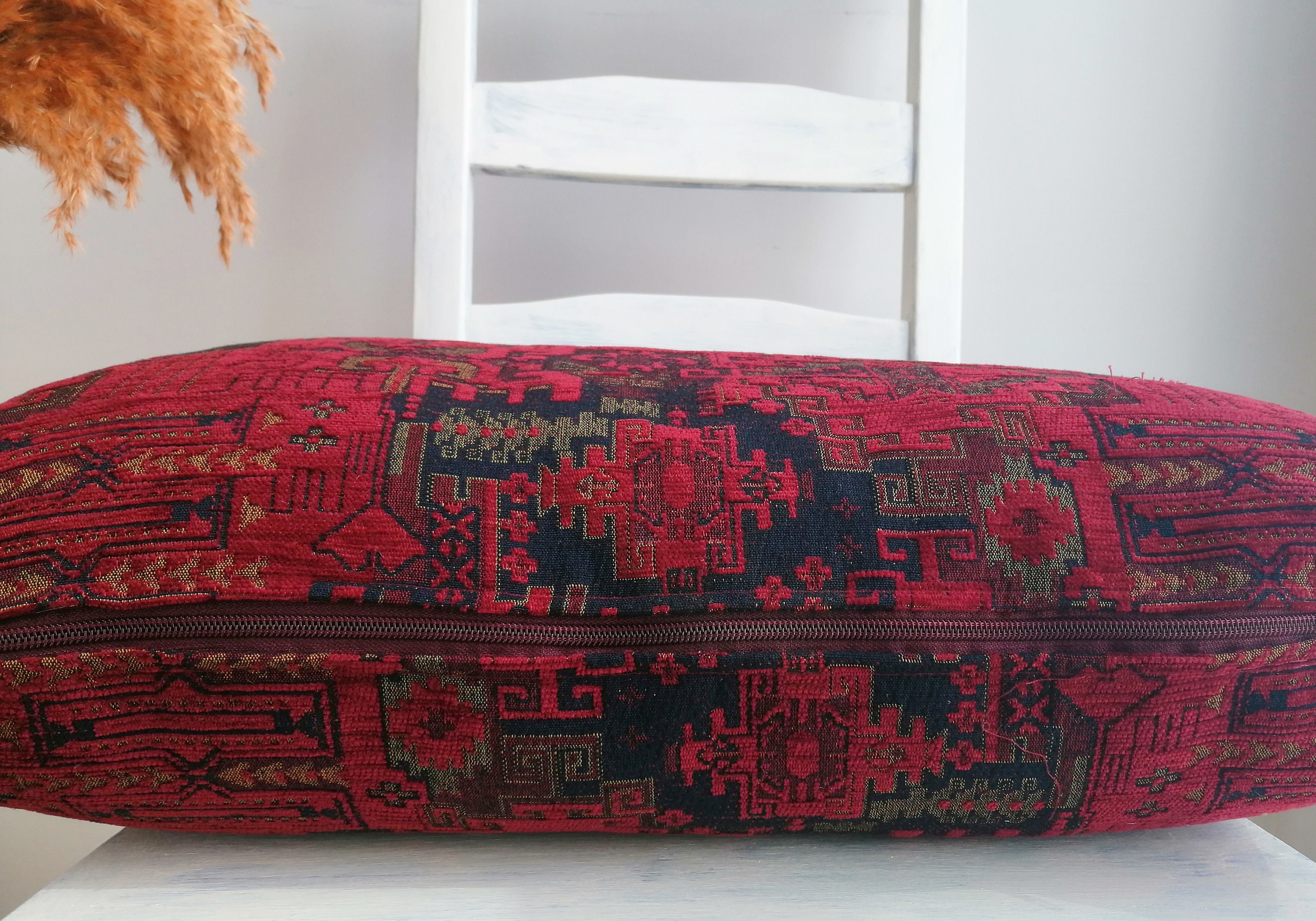 Dark Red Turkish Kilim Pillow Lumbar Pillow Cover 16x24 Turkish Boho ...