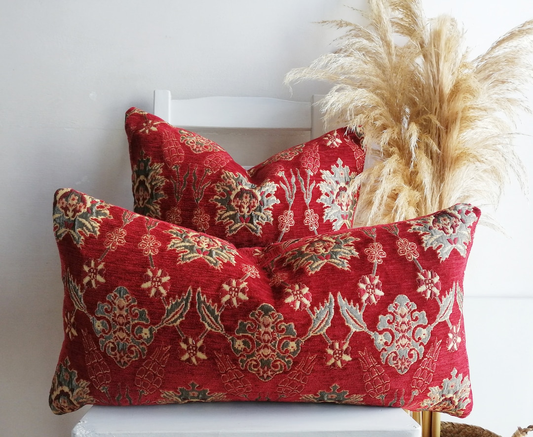 12x24 Red Lumbar Pillow Red Kilim Pillow Velvet Pillow Red Sham Pillow ...