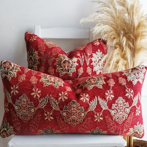 12x24 Red Lumbar Pillow Red Kilim Pillow Velvet Pillow Red Sham Pillow ...