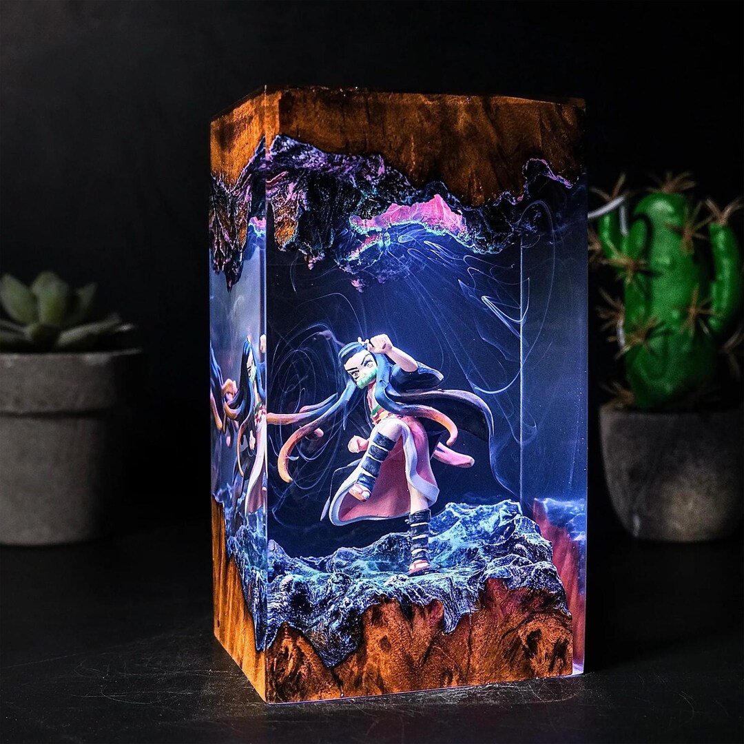 Nezuko Kamado Resin Lamp, Demon Slayer Anime Decor, Handmade Night ...