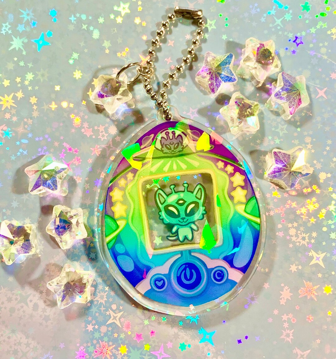 Alien Kitty Virtual Pet Holographic Acrylic Keychain - Etsy