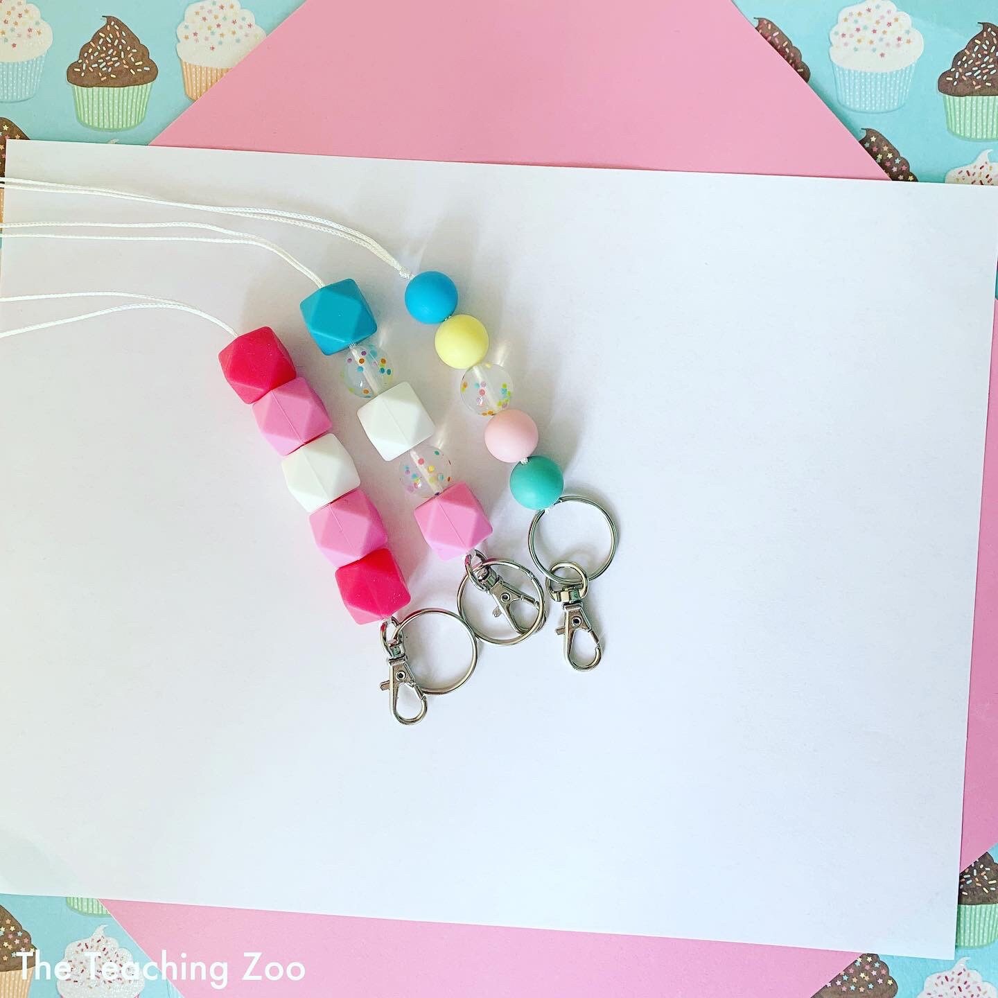 Bubble Gum Confetti Teacher Lanyard With Silicone Beads for ID or Badge ...