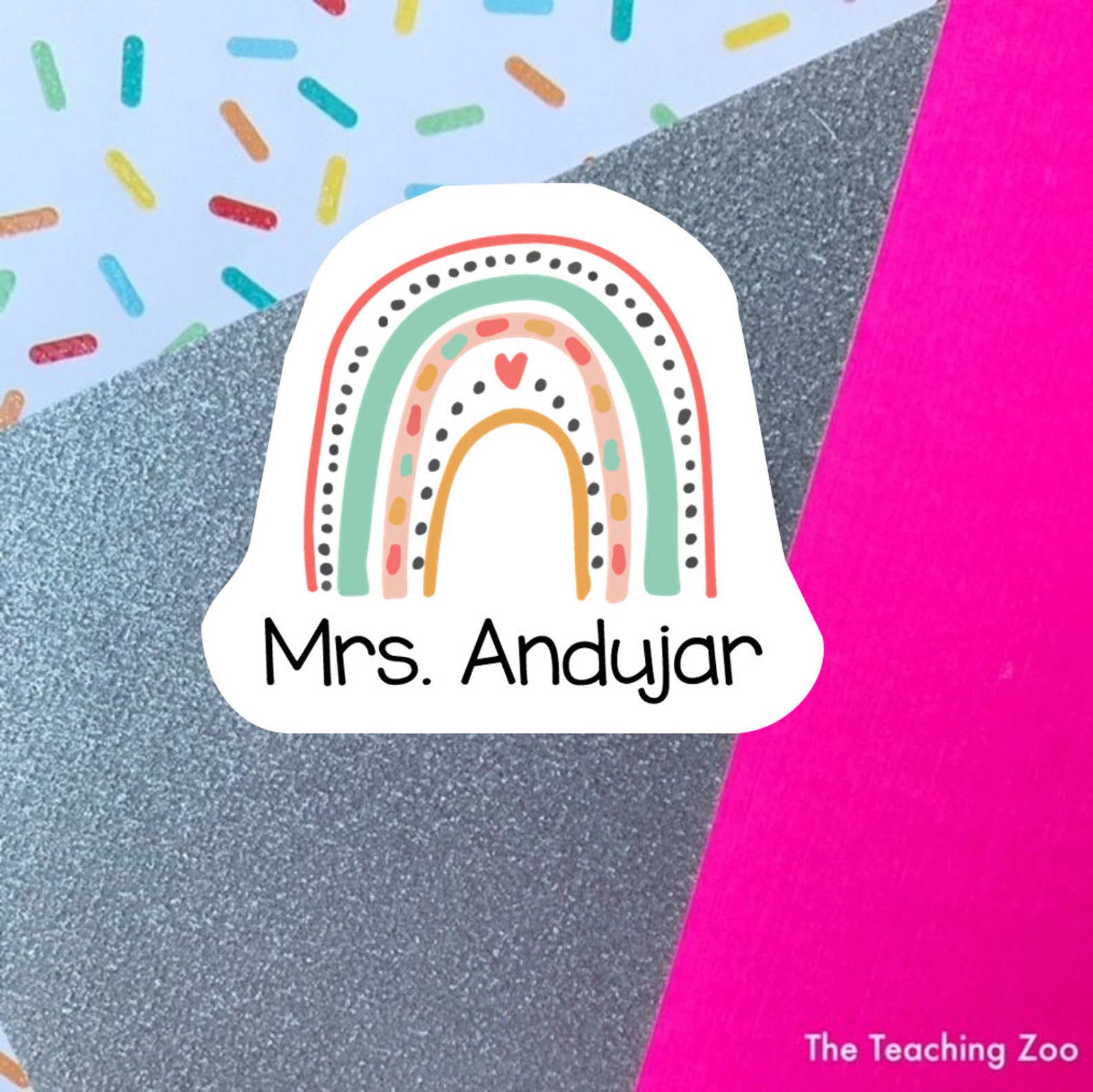 Boho Rainbow Teacher Name Sticker Decal in Rainbow Colors - Etsy