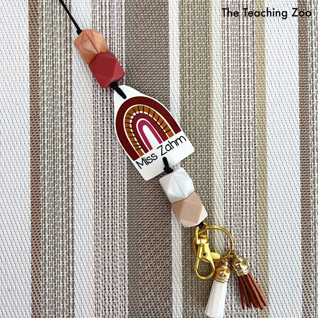Boho Rainbow Teacher Lanyard With Silicone Beads for ID or Badge ...