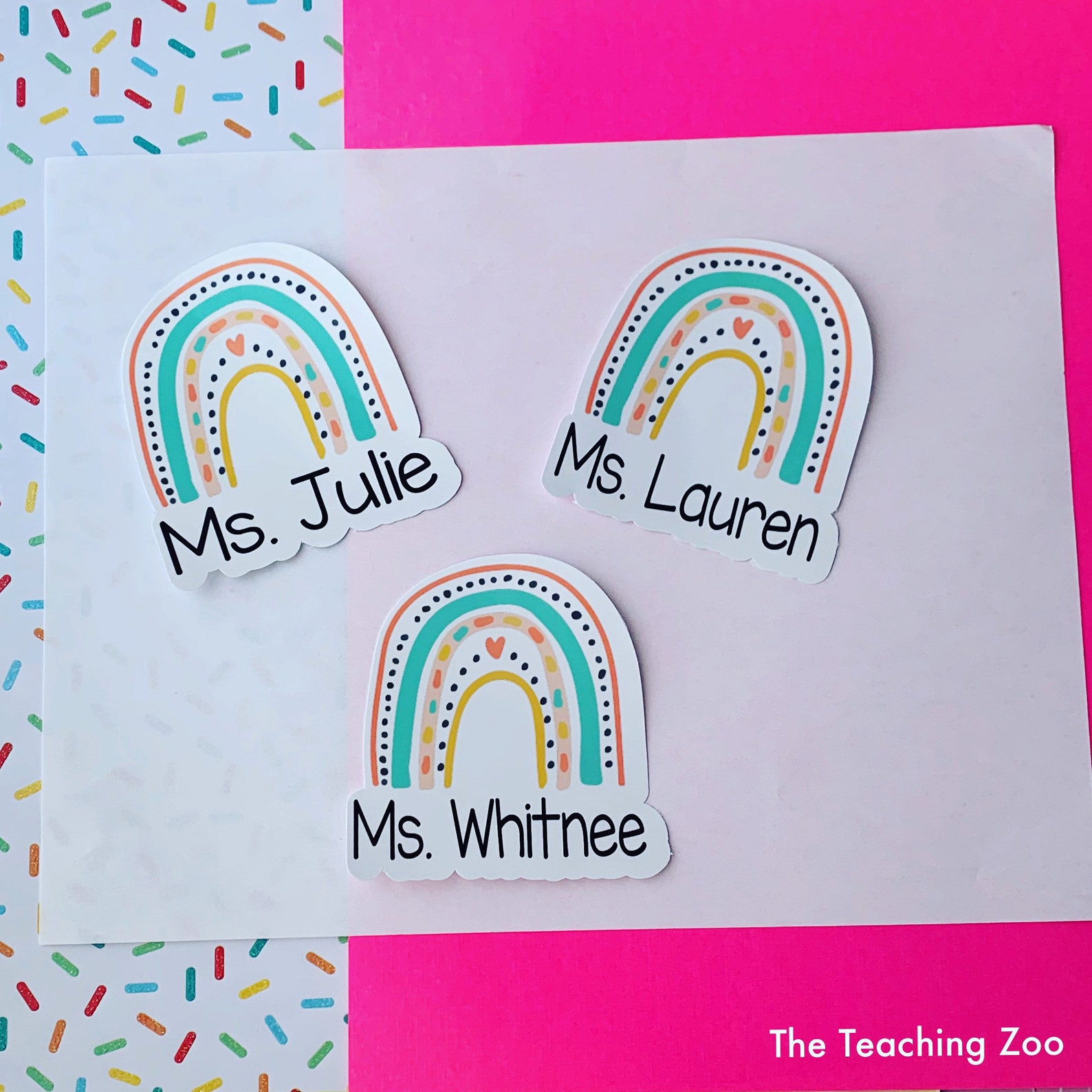Boho Rainbow Teacher Name Sticker Decal in Rainbow Colors - Etsy