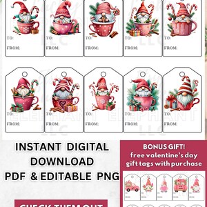 Christmas Gnome Gift Tags PDF & PNG Canva Template Printable Xmas ...