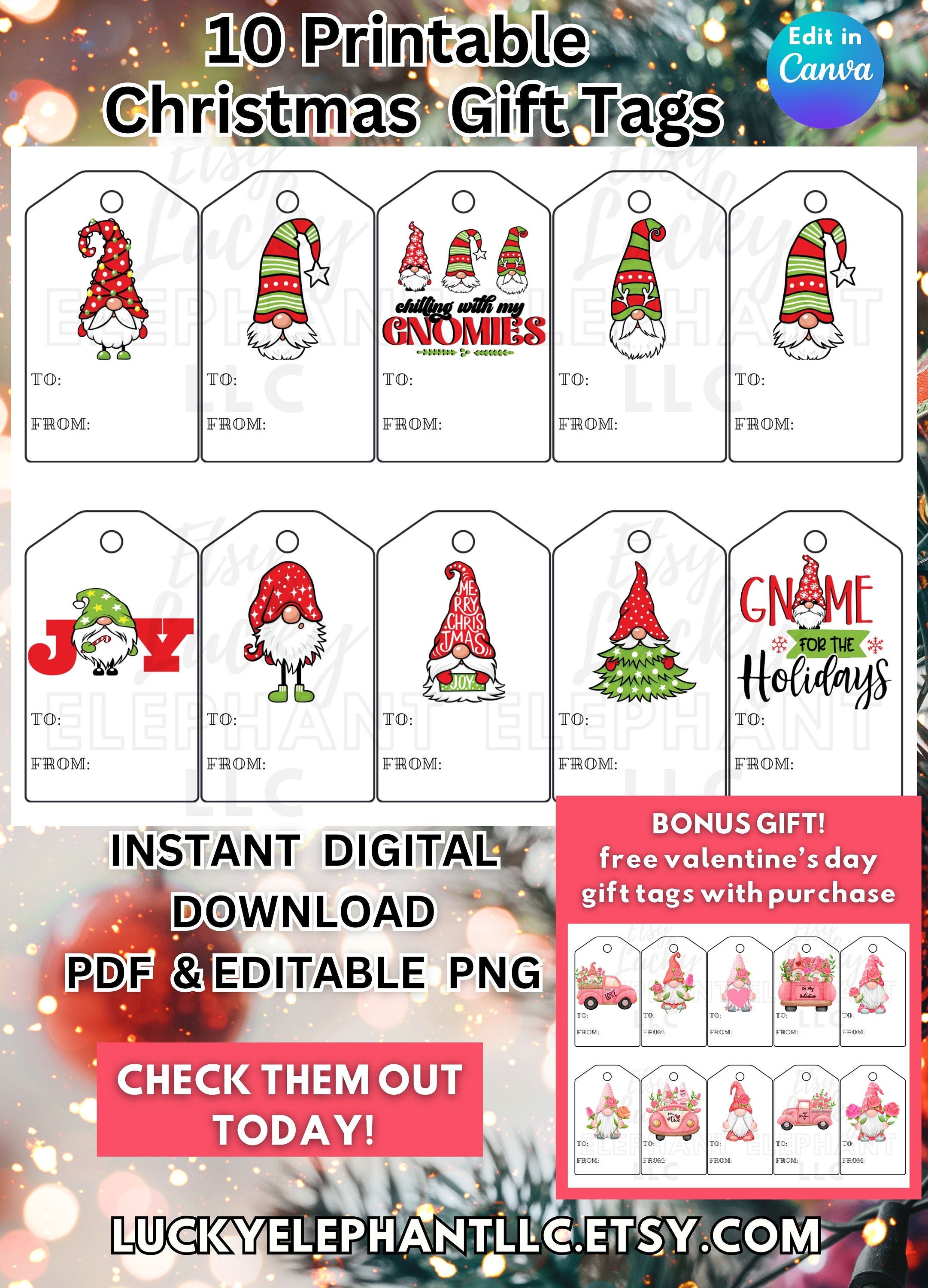 Modern Gnome Gift Tags PDF & PNG Canva Template - Etsy