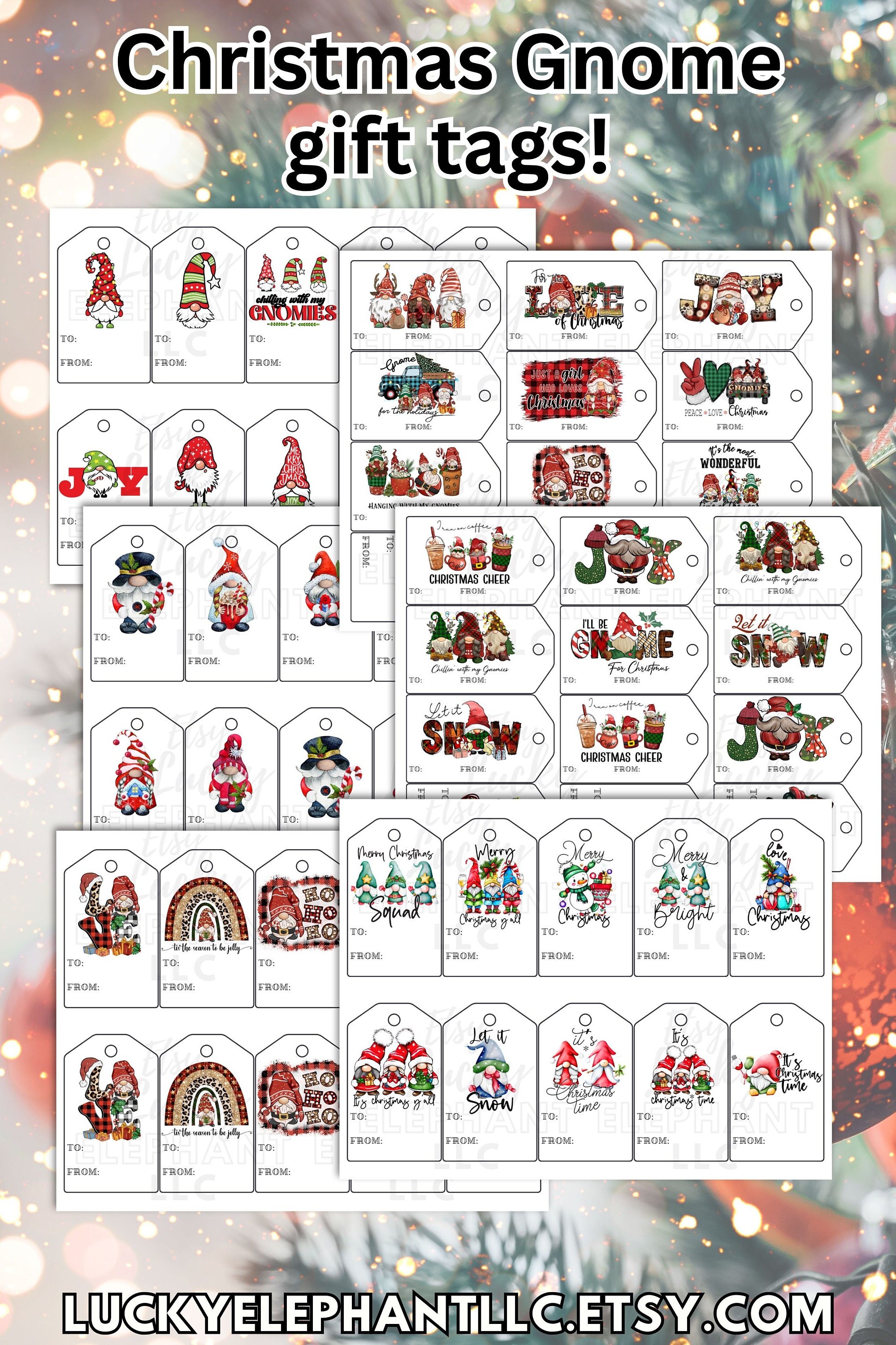 Holiday Gnome Gift Tags PDF & PNG Canva Template Printable Xmas Present ...