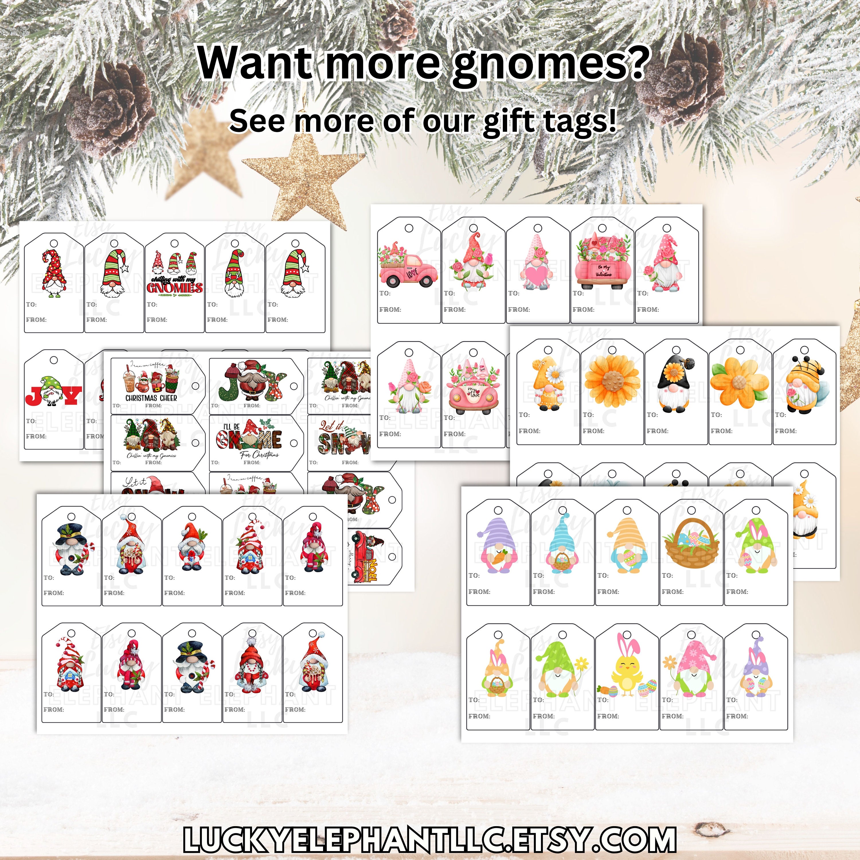 Holiday Gnome Gift Tags PDF & PNG Canva Template Printable Xmas Present ...