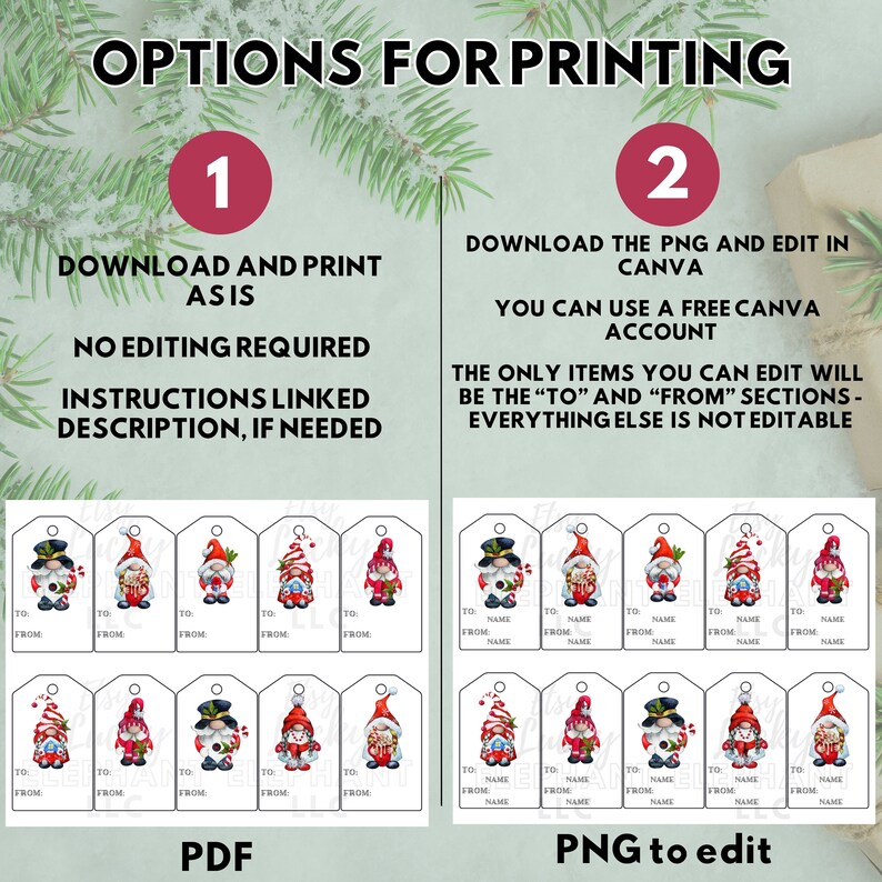 Christmas Gnome Gift Tags PDF & PNG Canva Template Printable Xmas ...