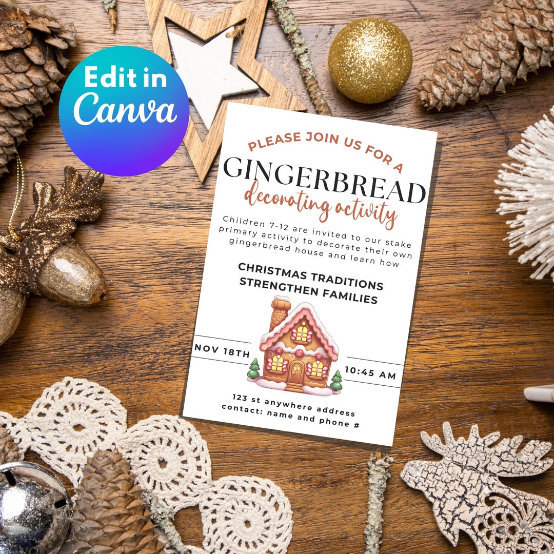 Gingerbread Party Invitation Editable Canva Template - Etsy
