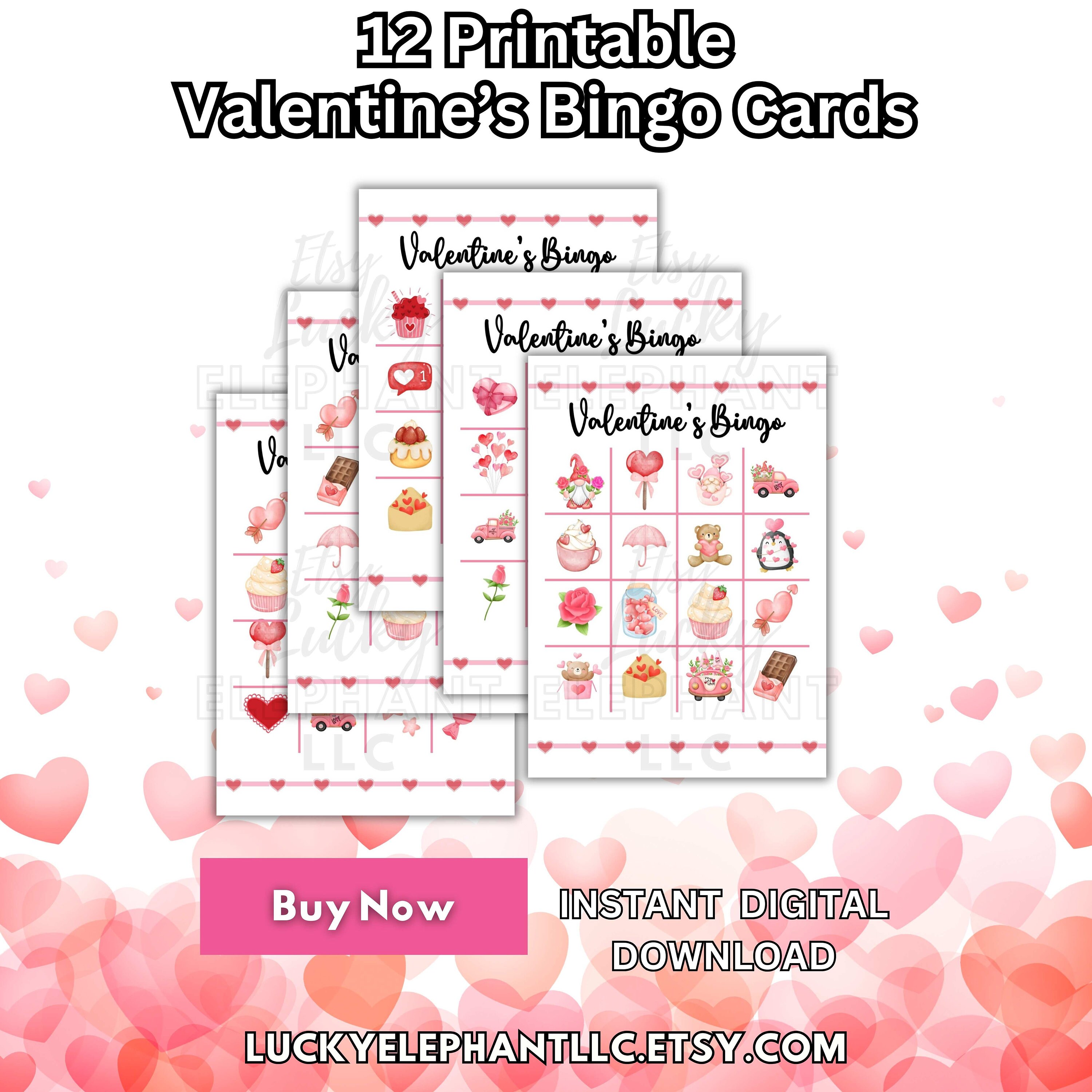 12 Valentine Day Bingo Cards PDF Printable Gnome Holiday Party Instant ...