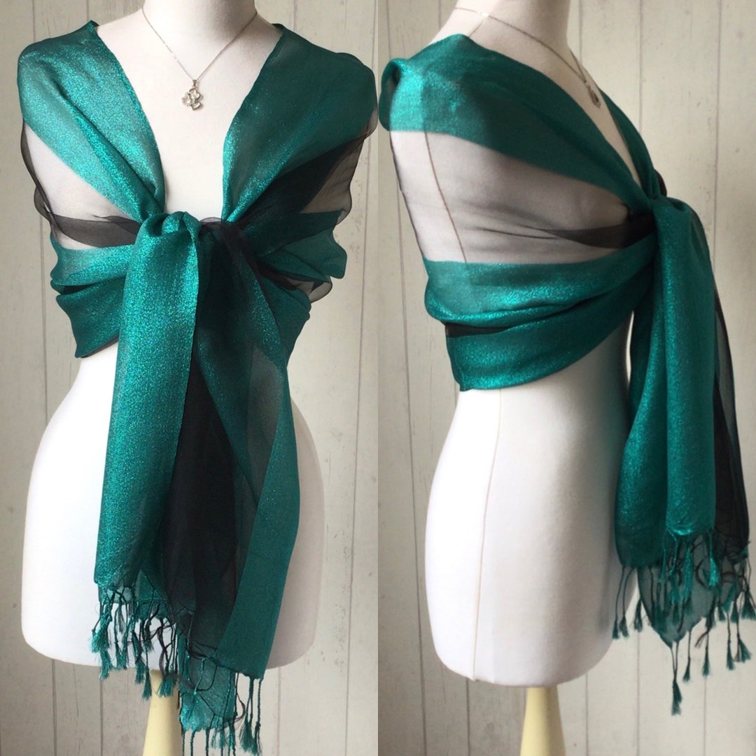 Silk Shawl /black Turquoise Silk Lurex Sheen Wrap Shawl /blackshaw ...